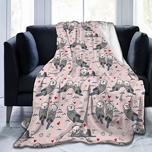 Lovely Sea Otter Heart Flannel Reversible Sherpa Throw Blanket Fuzzy and Soft Fleece Bed Blanket