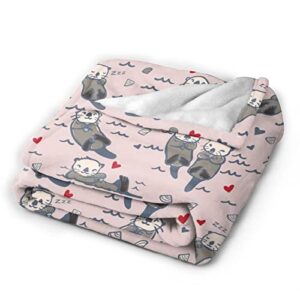 Lovely Sea Otter Heart Flannel Reversible Sherpa Throw Blanket Fuzzy and Soft Fleece Bed Blanket