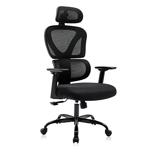 KERDOM Ergonomic Office Chair, Home Desk Chair, Comfy Breathable Mesh Task Chair, High Back Thick Cushion Computer Chair with Headrest and 3D Armrests, Adjustable Height Home Gaming Chair