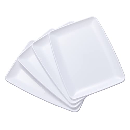 N9R 10Pcs White Plastic Serving Trays - 11“ x 8“ Rectangle Serving Platters with 10Pcs Butcher Paper - Tray Decor, Food Tray for Party