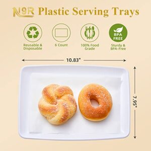 N9R 10Pcs White Plastic Serving Trays - 11“ x 8“ Rectangle Serving Platters with 10Pcs Butcher Paper - Tray Decor, Food Tray for Party