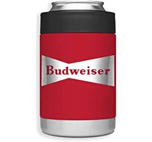 Budweiser Stainless Steel Can Insulator, Insulated Beverage Holder for Standard Size Can and Bottle, Can Cooler for Beer and Soda