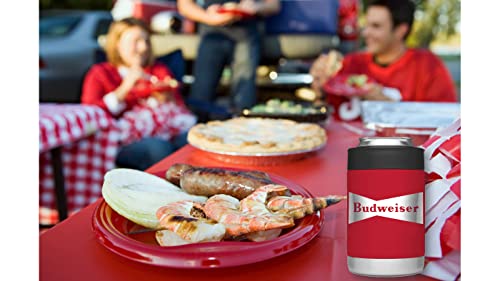 Budweiser Stainless Steel Can Insulator, Insulated Beverage Holder for Standard Size Can and Bottle, Can Cooler for Beer and Soda