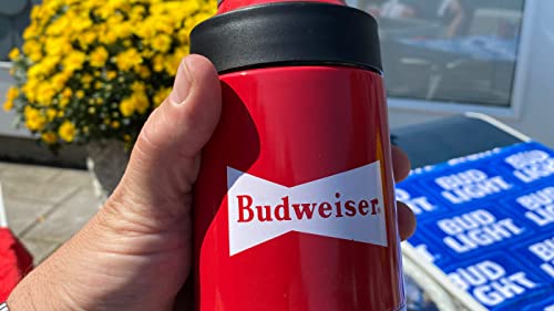 Budweiser Stainless Steel Can Insulator, Insulated Beverage Holder for Standard Size Can and Bottle, Can Cooler for Beer and Soda