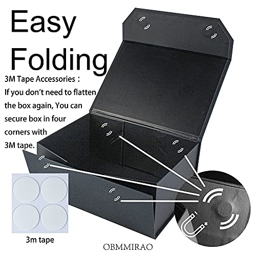 OBMMIRAO Upgrade 1PCS Black Gift Box 9.5x7x4 Inches, Sturdy Gift Box with Lid for Gift Packaging, Foldable Magnetic Closure Storage Boxes, Bridesmaid proposal box, Rectangle Collapsible Box