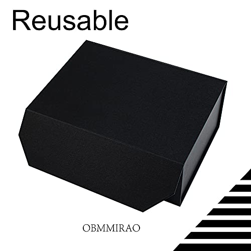 OBMMIRAO Upgrade 1PCS Black Gift Box 9.5x7x4 Inches, Sturdy Gift Box with Lid for Gift Packaging, Foldable Magnetic Closure Storage Boxes, Bridesmaid proposal box, Rectangle Collapsible Box