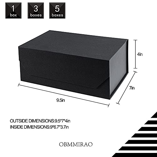 OBMMIRAO Upgrade 1PCS Black Gift Box 9.5x7x4 Inches, Sturdy Gift Box with Lid for Gift Packaging, Foldable Magnetic Closure Storage Boxes, Bridesmaid proposal box, Rectangle Collapsible Box