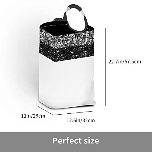 Wondertify Silver Black Sequins Laundry Hamper Shiny Pailette Clothes Basket With Easy Carry Handles For Clothes Organizer Toys Storage Grey Spangles