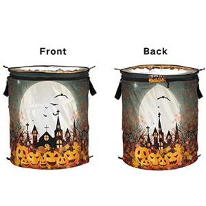 Halloween Pumpkin Haunted House Pop Up Laundry Hamper with Lid Foldable Storage Basket Collapsible Laundry Bag for Camping Organization Home