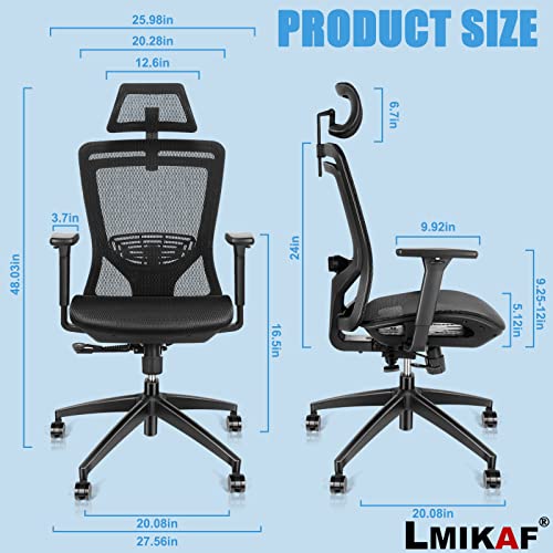 LMIKAF Ergonomic Mesh Office Chair, Adjustable Mesh Office Chair with 5D Padded Armrest, Lumbar Support, Thick Seat Cushion and Adjustable Headrest - 135° Rocking High Back Desk Chair