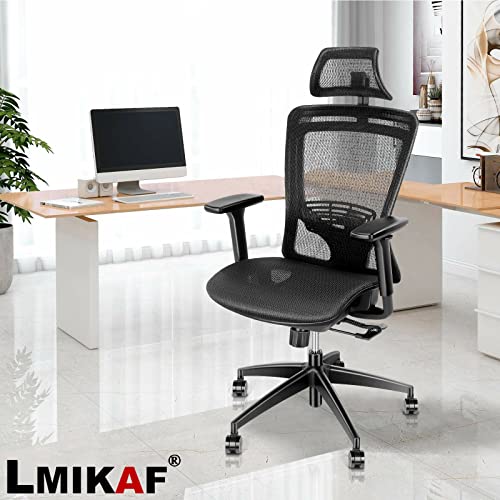 LMIKAF Ergonomic Mesh Office Chair, Adjustable Mesh Office Chair with 5D Padded Armrest, Lumbar Support, Thick Seat Cushion and Adjustable Headrest - 135° Rocking High Back Desk Chair