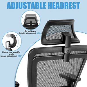 LMIKAF Ergonomic Mesh Office Chair, Adjustable Mesh Office Chair with 5D Padded Armrest, Lumbar Support, Thick Seat Cushion and Adjustable Headrest - 135° Rocking High Back Desk Chair