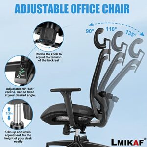 LMIKAF Ergonomic Mesh Office Chair, Adjustable Mesh Office Chair with 5D Padded Armrest, Lumbar Support, Thick Seat Cushion and Adjustable Headrest - 135° Rocking High Back Desk Chair