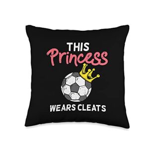 soccer decor men women boys girls kids gifts this princess wears cleat soccer football player girls women throw pillow, 16x16, multicolor