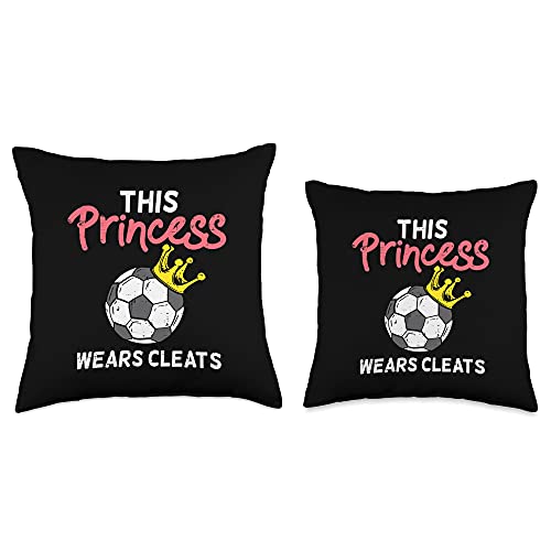 Soccer Decor Men Women Boys Girls Kids GIfts This Princess Wears Cleat Soccer Football Player Girls Women Throw Pillow, 16x16, Multicolor