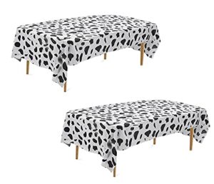 2 pcs disposable black and white cow print plastic tablecloth, 108 inch x 54 inch ractangle tablecover, for party, dance and picnic (black white cow print, 2)