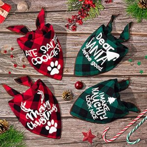 4 Pack Birthday Dog Bandanas - Classic Triangle Merry Christmas Printing Fall Plaid Xmas Pet Scarf Bibs Kerchief Gifts Set - Pet Holiday Accessories Decoration for Small to Large Puppy Dogs Cats