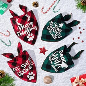 4 Pack Birthday Dog Bandanas - Classic Triangle Merry Christmas Printing Fall Plaid Xmas Pet Scarf Bibs Kerchief Gifts Set - Pet Holiday Accessories Decoration for Small to Large Puppy Dogs Cats