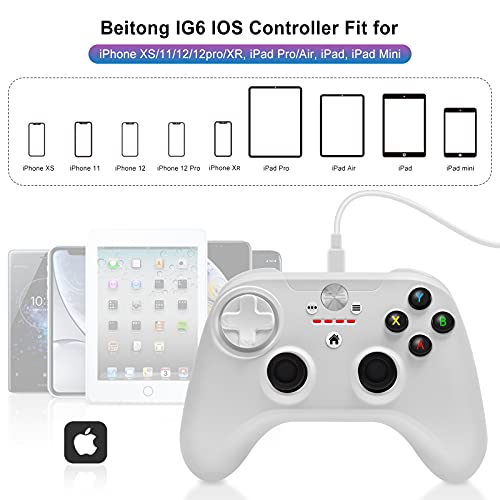 BEITONG MFi Certified Wireless Gamepad Controller Officially Apple Licensed Joystick iOS Wireless Gaming Controller for iPhone XS/11/12/12pro/XR, iPad Pro/Air, iPad, iPad Mini