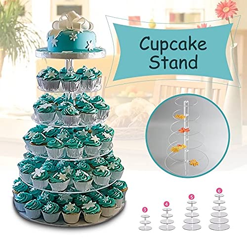 ZXJJ 3/4/5/6 Tier Clear White Round Cup Cake Stand Acrylic Cupcake Stand Supplies Display Tower Wedding Birthday Party Decoration (6 Tiers)