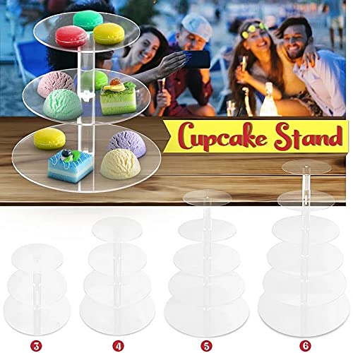 ZXJJ 3/4/5/6 Tier Clear White Round Cup Cake Stand Acrylic Cupcake Stand Supplies Display Tower Wedding Birthday Party Decoration (6 Tiers)