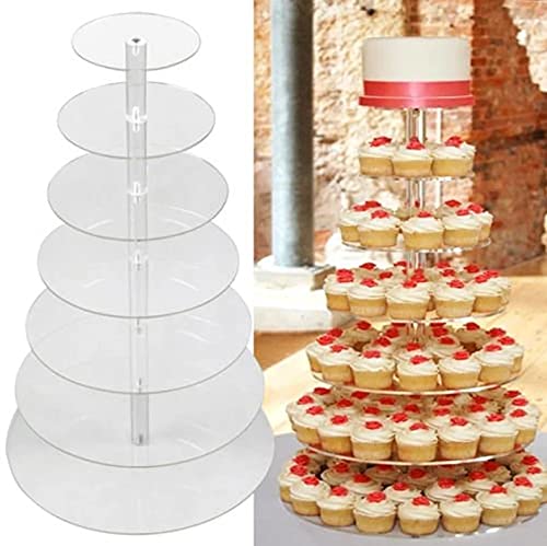 ZXJJ 3/4/5/6 Tier Clear White Round Cup Cake Stand Acrylic Cupcake Stand Supplies Display Tower Wedding Birthday Party Decoration (6 Tiers)