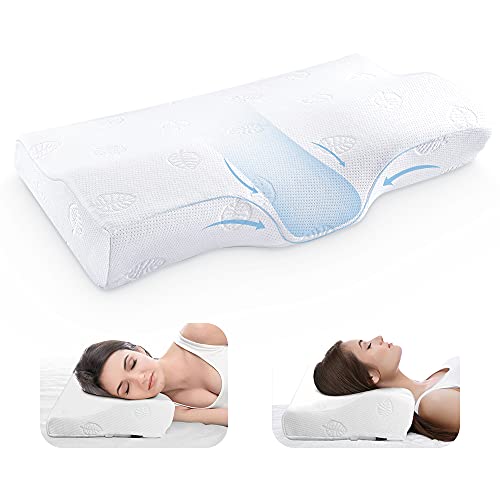 Sufuhom Contour Pillow Memory Foam, Ergonomic Cervical Support Pillows for Head Neck and Shoulder Pain Relief, Sleeping Orthopedic Pillow for Side, Back, Stomach Sleepers Standard 100 by Oeko-TEX