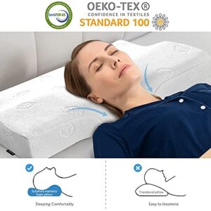 Sufuhom Contour Pillow Memory Foam, Ergonomic Cervical Support Pillows for Head Neck and Shoulder Pain Relief, Sleeping Orthopedic Pillow for Side, Back, Stomach Sleepers Standard 100 by Oeko-TEX