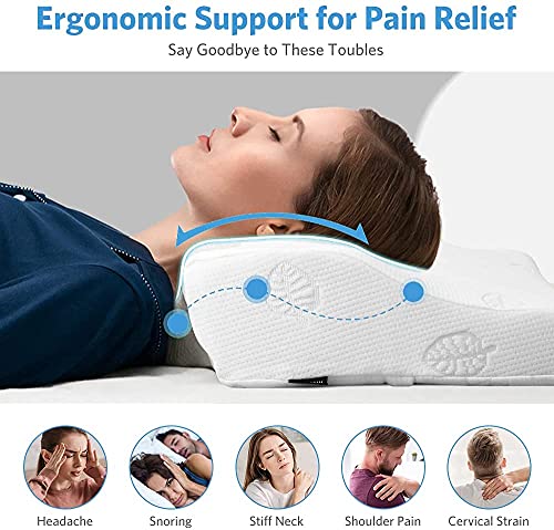 Sufuhom Contour Pillow Memory Foam, Ergonomic Cervical Support Pillows for Head Neck and Shoulder Pain Relief, Sleeping Orthopedic Pillow for Side, Back, Stomach Sleepers Standard 100 by Oeko-TEX