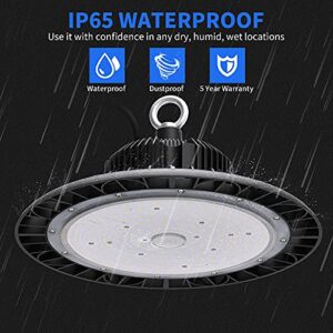 LED High Bay Light 150W 21000 LM with US Plug 5ft Cable, 5000K Daylight, IP65 Waterproof, Non-Dim, UFO Commercial Warehouse Workshop Factory Barn Garage Lowbay Area Lighting Fixture