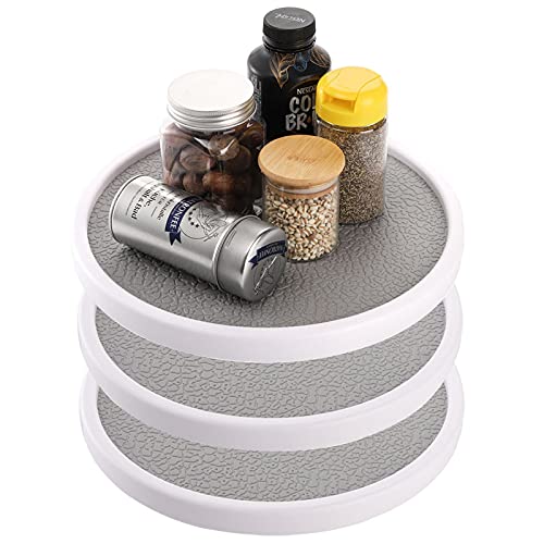 ZENFUN 3 Pack 12 Inch Lazy Susan Turntable, Non-Skid 360 Degree Rotating Tray Basics Spinning Spices Organizer for Pantry, Cabinet, Refrigerator, Bathroom, Gray Lining