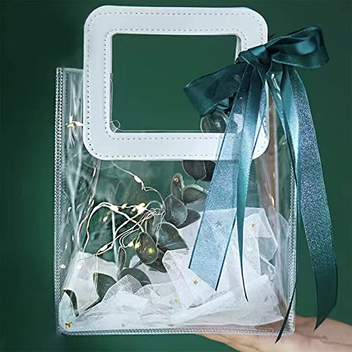 Clear Gift Bag with Handle, 8 Pcs Transparent PVC Gift Bag, Heavy Duty Reusable Gift Wrap Bags for Bridal Party, Baby Shower, Wedding Favor, Shopping Bag Bulk- 7"x4"x8"