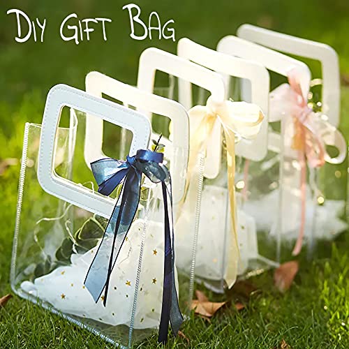 Clear Gift Bag with Handle, 8 Pcs Transparent PVC Gift Bag, Heavy Duty Reusable Gift Wrap Bags for Bridal Party, Baby Shower, Wedding Favor, Shopping Bag Bulk- 7"x4"x8"