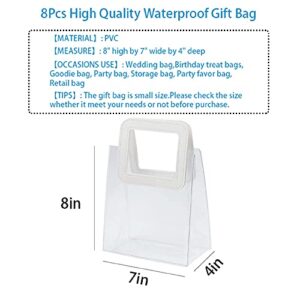 Clear Gift Bag with Handle, 8 Pcs Transparent PVC Gift Bag, Heavy Duty Reusable Gift Wrap Bags for Bridal Party, Baby Shower, Wedding Favor, Shopping Bag Bulk- 7"x4"x8"