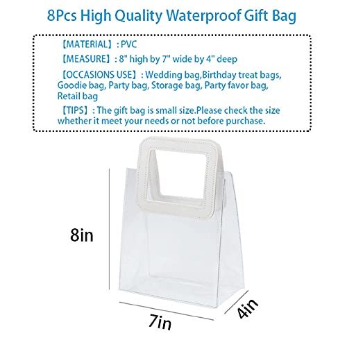 Clear Gift Bag with Handle, 8 Pcs Transparent PVC Gift Bag, Heavy Duty Reusable Gift Wrap Bags for Bridal Party, Baby Shower, Wedding Favor, Shopping Bag Bulk- 7"x4"x8"