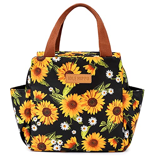 Lunch Bags for Women Insulated Lunch Bag Reusable Lunch Cooler Bag with Large Side Pockets Lunch Box Durable Lunch Container Reusable Lunch Tote Bag for Camping, Hiking, Picnic (D-Sunflowers)