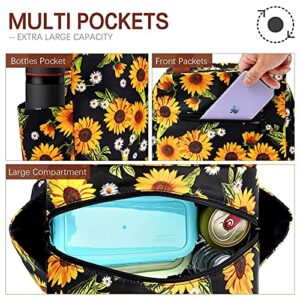 Lunch Bags for Women Insulated Lunch Bag Reusable Lunch Cooler Bag with Large Side Pockets Lunch Box Durable Lunch Container Reusable Lunch Tote Bag for Camping, Hiking, Picnic (D-Sunflowers)