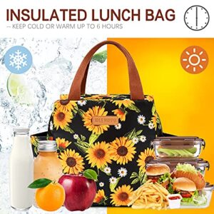 Lunch Bags for Women Insulated Lunch Bag Reusable Lunch Cooler Bag with Large Side Pockets Lunch Box Durable Lunch Container Reusable Lunch Tote Bag for Camping, Hiking, Picnic (D-Sunflowers)