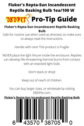 Fluker's Repta-Sun Incandescent Reptile Basking Bulb 100W - Includes Attached DBDPet Pro-Tip Guide