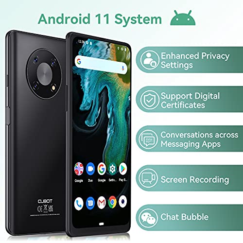 CUBOT Smartphones Unlocked with 6.95" Large Screen, 48MP Triple Camera, 5000 mAh Battery, 4GB/64GB (256GB Extension), 4G Dual SIM, NFC, Face ID (Black)