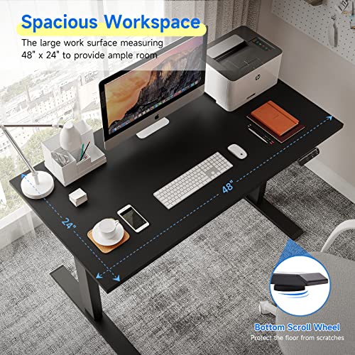 Soohow Electric Standing Desk 48 x 24 Inches Adjustable Height Desk, Dual Motor Stand Up Computer Desk, Black Tabletop (120 x 60 cm), Black Frame for Home Office