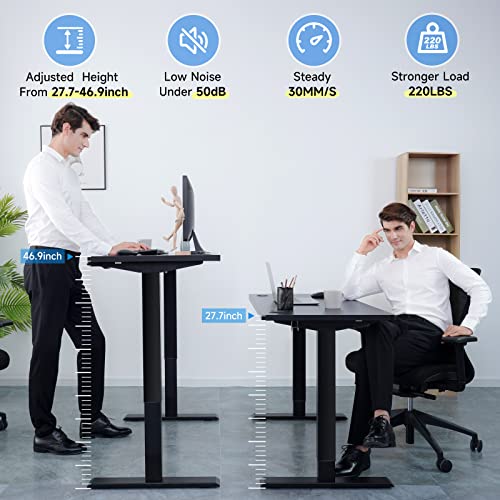 Soohow Electric Standing Desk 48 x 24 Inches Adjustable Height Desk, Dual Motor Stand Up Computer Desk, Black Tabletop (120 x 60 cm), Black Frame for Home Office