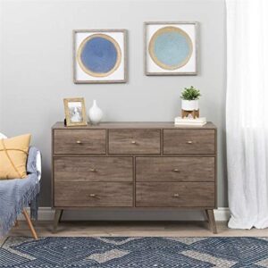 Allora Mid Century Modern Wide 7 Drawer Dresser Bedroom Dresser with 3 Small Drawers and 4 Large Drawers in Drifted Gray