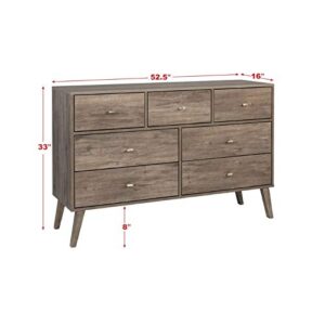 Allora Mid Century Modern Wide 7 Drawer Dresser Bedroom Dresser with 3 Small Drawers and 4 Large Drawers in Drifted Gray