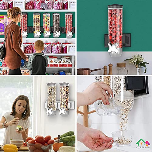 Triple Food Dispenser, Cereal Dispenser, Dry Food Dispenser Wall Mounted Cereal Dispenser, Candy Dispenser Grain Dispenser Kitchen Container with 3 Cup, Snack Dispenser for Store Nut Coffee Beans 4.5L