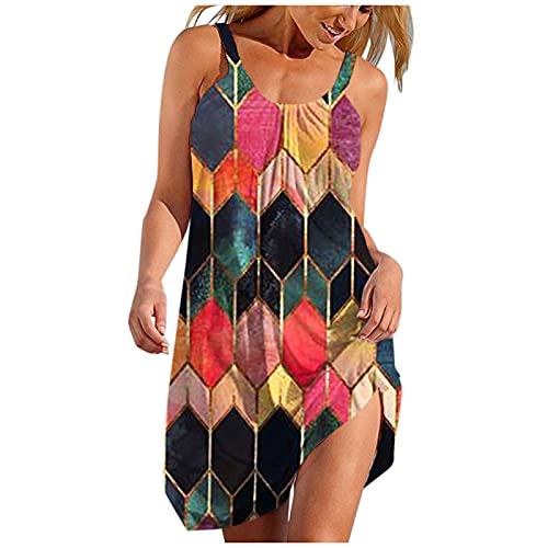 WYTong Women's Beach Dresses Fashion Sexy Sleeveless Cute Cartoon Print Hem Loose Beach Dress(Multicolor,Small)