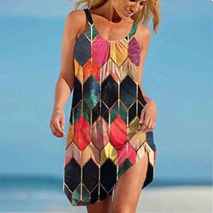 WYTong Women's Beach Dresses Fashion Sexy Sleeveless Cute Cartoon Print Hem Loose Beach Dress(Multicolor,Small)