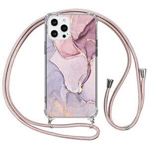 eouine crossbody case for iphone 12 mini [5.4"] painted iphone 12 mini case with neck cord lanyard strap pink [hard backplane] anti-scratch transparent silicone tpu adjustable necklace strap cover