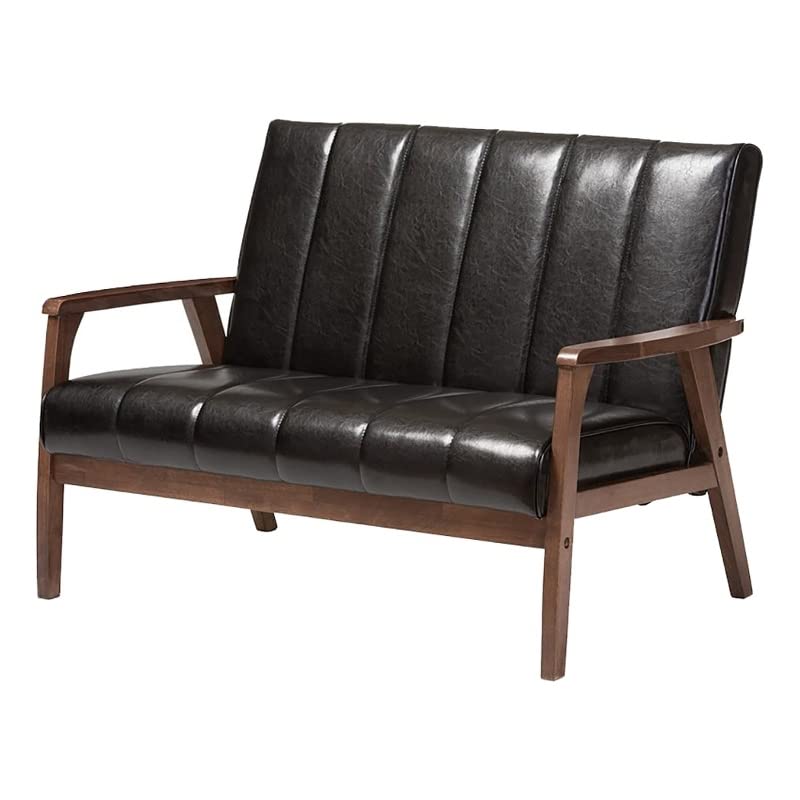 Allora Faux Leather Loveseat in Black and Walnut