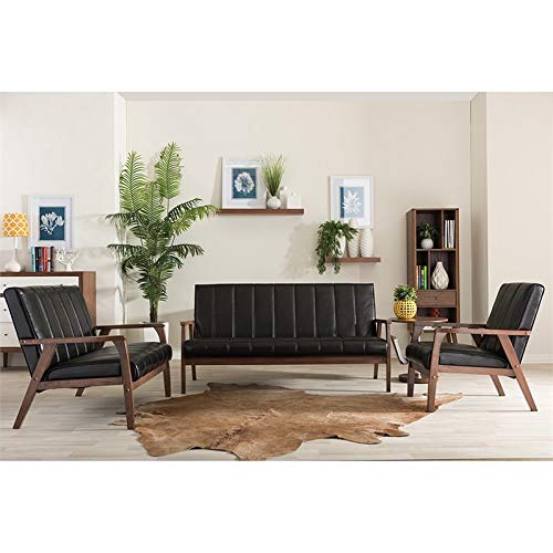 Allora Faux Leather Loveseat in Black and Walnut